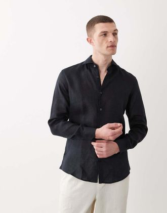 Mango Chemise d&eacute;contract&eacute;e en pur lin - Bleu marine