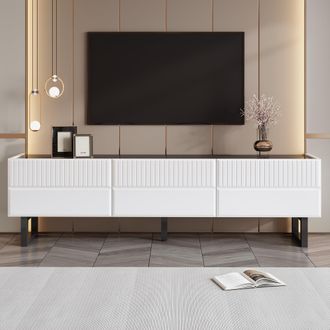 Merax TV Lowboard mit 3 Schubladen, Schwarz-Wei&szlig; TV-St&auml;nder f&uuml;r Wohnzimmer, TV-M&ouml;bel, Lowboard Fernsehtisch mit Tischplatte & Metallbeinen, TV Cabinet f&uuml;r 5