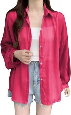 Generic Momolaa Veste ete Femme Chemisier d&eacute;t&eacute; en Mousseline de Soie pour Femmes, Chemise l&eacute;g&egrave;re de Solaire, Bloc &agrave; Manches Longues Polaire Femme zipp&eacute;e Pull 