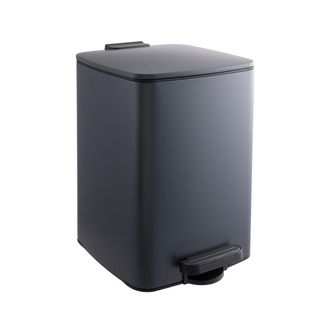 Relaxdays M&uuml;lleimer K&uuml;che, 12 Liter, Absenkautomatik, entnehmbarer Inneneimer, Mattes Metall, eckiger Treteimer, schwarz