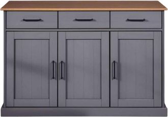 Altobuy Buffet 3 portes 3 tiroirs en pin massif teint&eacute; gris plateau teint&eacute; ch&ecirc;ne - FABIO