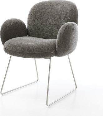 DELIFE Esszimmerstuhl Nube-Flex mit Armlehnen Boucl&eacute; Soft Schlamm Kufengestell Edelstahl Taschenfederkern, Esszimmerst&uuml;hle