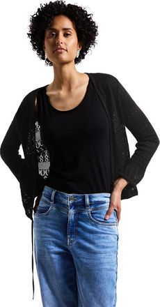 Street One Damen A323314 Offene Ajour-Look Jacke, Schwarz, 38