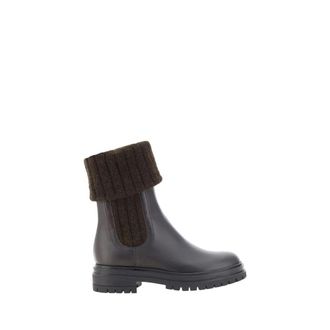 Gianvito Rossi Leder Stiefeletten mit Stretchb&auml;ndern - - Shoes - Damen - Braun - 37 1/2 EU