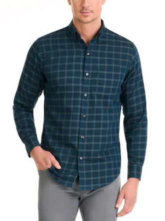 Van Heusen Chemise boutonnée à Manches Longues en sergé Infroissable Bas, Fond Marin Turquoise, M Homme