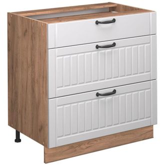 Vicco Meuble cuisine Fame-Line, Blanc campagne, 80cm avec 3 tiroirs, sans PT, Vicco