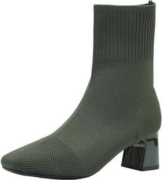 Generic Bottines courtes en tricot extensible pour femme - &Eacute;l&eacute;gantes - Couleur unie - Talon &eacute;pais - Respirantes - Classiques et confortables - Pour le travail