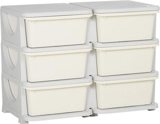 HOMCOM Organisateur de jouets pour enfants - HOMCOM - 3 niveaux avec 6 tiroirs - plastique - 75x37x56,5cm - cr&egrave;me