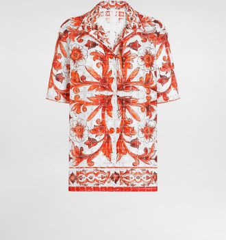 Dolce & Gabbana Hemd Aus Broderie-anglaise-spitze Mit Majolika-print - Frau Blusen Und Tops Mehrfarbig 42