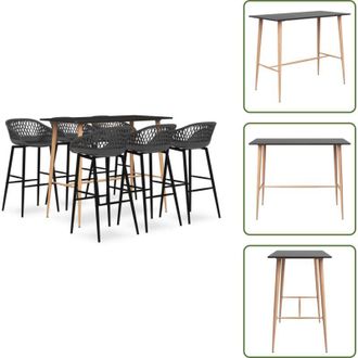 vidaXL 7-tlg. Bar-Set Schwarz und Grau - Bar Set - Bartisch - Barhocker - K&uuml;cheninsel - Wohnzimmer Dekoration