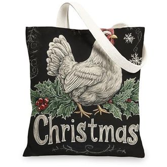 Generic Sac fourre-tout en toile motif poules de No&euml;l pour faire du shopping, 33 x 38,1 cm, sac d&eacute;picerie r&eacute;utilisable pour femme, peinture danimaux, d&eacute;corati