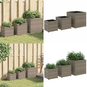 vidaXL Jardini&egrave;res dext&eacute;rieur 3 pcs gris r&eacute;sine tress&eacute;e - Jardiniere Exterieure - Pot De Fleurs Ext&eacute;rieur - Decoration Jardin - Resin Tress&eacute;e - Bac A