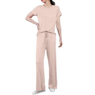 Generic V&ecirc;tements de sport 2 pi&egrave;ces pour femme 2026 automne 2026 Pull &agrave; manches longues et pantalon long Ensemble de jogging pour femme, beige, XXL