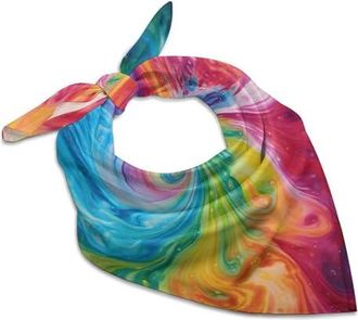 Generic Écharpe carrée colorée en soie légère et teintée par noeuds pour cheveux, foulard respirant, cadeau pour homme et femme, multicolore, 46x46cm