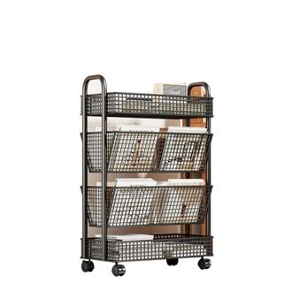 Generic Rollender B&uuml;cherregal-Rollwagen aus schwarzem Metall - Lager- und Archivregal auf R&auml;dern Vielseitige K&uuml;che Stilvoll und Design Perfekt f&uuml;r den Heim- u