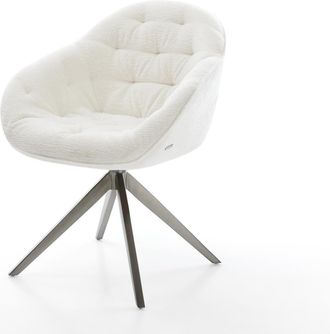 DELIFE Drehstuhl Gaio-Flex Bouclé Soft Beige Kreuzgestell breit Graphit 360° drehbar Wippfunktion, Esszimmerstühle