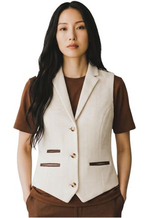 TruClothing Damen cremefarbene Fischgraut-Woll-Tweed-Karo-Weste - WS-1