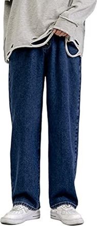 Minetom Straight Fit Jeans Homme Stretch Pantalon Large Élastique Baggy Loose Fit Jogging Denim Pants Streetwear Y4 Bleu foncé XS