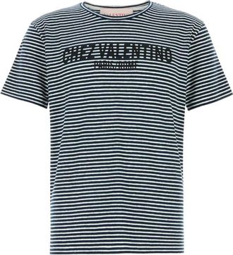 Valentino Garavani Homme, Tops, Multicolore, Taille: S T-shirt en m&eacute;lange de lin extensible brod&eacute;