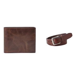 Fossil Herren Derrick Braunes Leder Portemonnaie und Joe G&uuml;rtel, Set