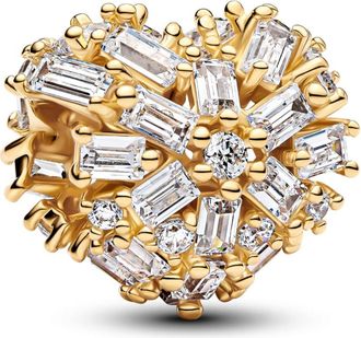 Pandora Moments Funkelndes Herz Charm mit 14K vergoldeter Metalllegierung und Zirkonia, Kompatibel Moments, 764240C01