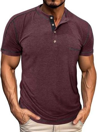 Generic T-shirts d&eacute;contract&eacute;s pour homme - Printemps &eacute;t&eacute; - Manches courtes - Col rond - Couleur unie - Grande taille - T-shirt basique pour homme, Rouge, XXL