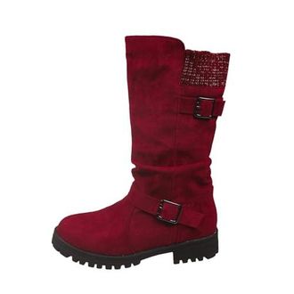 Generic Bottes mi-mollet d&eacute;contract&eacute;es &agrave; bout rond pour femme - &Eacute;l&eacute;gantes - Col en tricot - Boucle - Talon bas - Confortables - Coupe large - Pour lautomne et