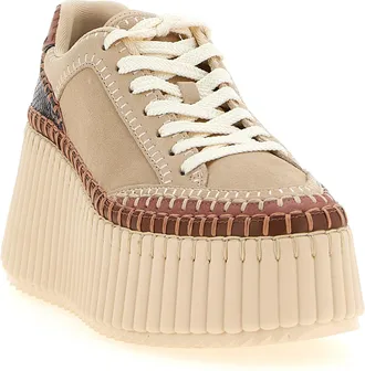 Chlo&eacute; Womens Beige Polyester Wedge Sandals