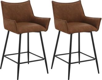 Woltu Lot de 2 Tabourets de Bar, Chaise Bar Rembourrée, en Similicuir, avec Pieds en Métal, Repose-Pieds, Dossier, Accoudoirs, Marron, BH391br-2