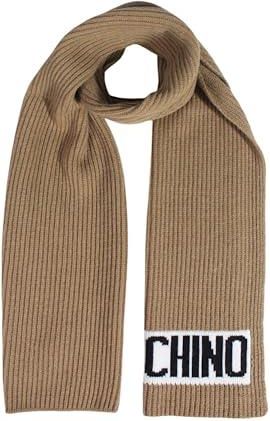 Moschino Écharpe homme laine côtes logo central chameau, Camel, Taille unique