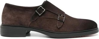 Santoni Loafer - Monk Strap Calf Suede Loafers With Double Buckle C - Gr. 6_5 - in Braun - für Damen