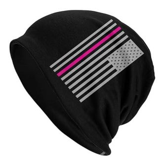 Generic Femme Homme Bonnet dhiver Ruban Rose Et Drapeau Am&eacute;ricain, Symbole De Sensibilisation Au Cancer du Sein Bonnets De Ski Doux Hiver Chapeaux Chaud Bonne