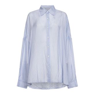 Dries Van Noten Femme, Blouses et Chemises, Bleu, Taille: 40 FR Chemise Oversize Ray&eacute;e