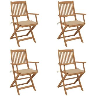 vidaXL Vidaxl - Klappbare Gartenst&uuml;hle 4 Stk. mit Kissen Massivholz Akazie