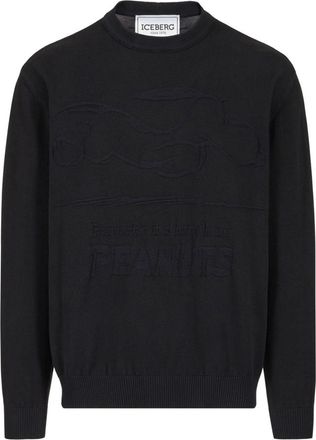 Iceberg Homme, Pulls, Noir, Taille: M Pull ras du cou en coton avec motif Peanuts en incrustation