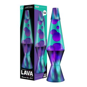 Lava Lampe Aurora Borealis 2047, lila wachs, blaugr&uuml;ne fl&uuml;ssigkeit, dekorativer sockel und deckel, original 14,5 zoll bewegungslampe der marke