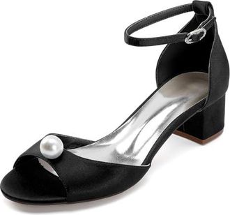 Generic Chaussures De Mariage Femmes Chunky Heels Ouvert Bout Mari&eacute;e Blocs Bas Sandales Dress F&ecirc;te Hauts Talons 4.5Cm,Noir,43 EU
