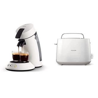 Philips Senseo Original Plus, Machine à café à dosettes, Blanc & Grille-pain - 2 Fentes, 8 Réglages, Réchauffe-Viennoiseries, Décongélation, Surélévation, Arr