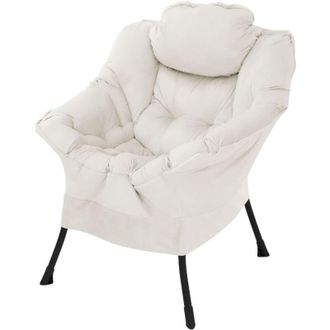 ML Design Relaxsessel Creme, Wohnzimmersessel mit Armlehnen & Seitentasche, Fernsehsessel mit Kopfkissen, Loungesessel mit Stahlrahmen & schwarzen Beine