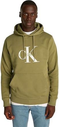 Calvin Klein Sweat &agrave; Capuche Homme Seasonal Monologo Regular en Coton, Vert (Gothic Olive), S