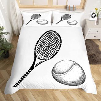 Generic Bettw&auml;sche 155x220 cm Tennis 3 Teilig Bettbezug 155 x 220 Sport Bettw&auml;sche-Sets 3D Weiche Mikrofaser Bettbezug Set mit Rei&szlig;verschluss + 2 Kissenbez&uuml;ge