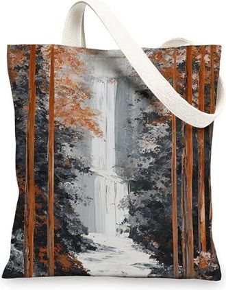 Generic Sacs fourre-tout artistiques en toile, motif cascade nature, sacs dépicerie, sacs dépicerie réutilisables, légers et lavables avec bandoulière pour sa
