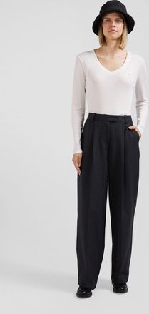 Eden Park T-shirt Manches Longues &Agrave; Col V En Coton &Eacute;cru Coupe Slim