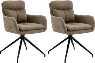 Clp Esszimmerstuhl 2er Set drehbar Somers Stoff, 180&deg; schwenkbare Sessel mit Armlehnen und R&uuml;ckenlehnen, K&uuml;chenst&uuml;hle gepolstert, Farbe:braun