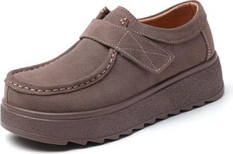Generic Mocassins compensés à enfiler confortables à bout rond et semelle épaisse pour femme, marron, 40.5 EU