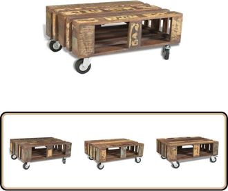 vidaXL Couchtisch mit 4 Rollen Altholz - Couchtisch - Altholz - Retro - Vintage - Handgefertigt