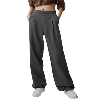 Generic Pantalon de survêtement pour femme - Jambe large - Taille haute élastique - Léger - Ample - Avec poches - Coupe droite - Pour le sport et la gym, gris