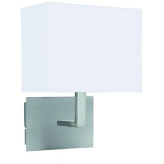 Searchlight Applique murale dint&eacute;rieur &agrave; 1 ampoule argent satin&eacute; avec abat-jour blanc, E27 - Searchlight