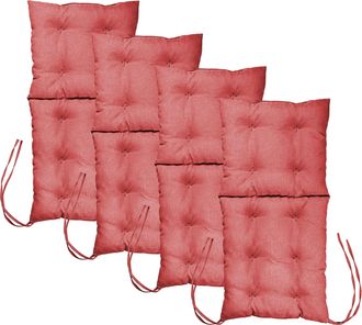 MG Design Stuhlkissen 4er Set 50 x 100 cm Sitzkissen rosa - Gartenstühle Sitzauflagen aus Polsterstoff, mit weicher Füllung, mit Schnüren zum Binden - Niedrigle