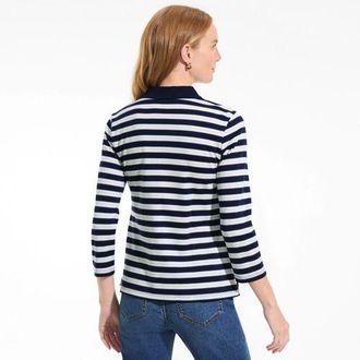 Lands End Supima-Poloshirt mit 3/4-&Auml;rmeln, Damen, Gr&ouml;&szlig;e:32-34 regular, Blau, Baumwolle, by Lands End